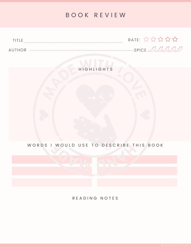 Pink Book Review Template designed for Use With Goodnotes - Etsy
