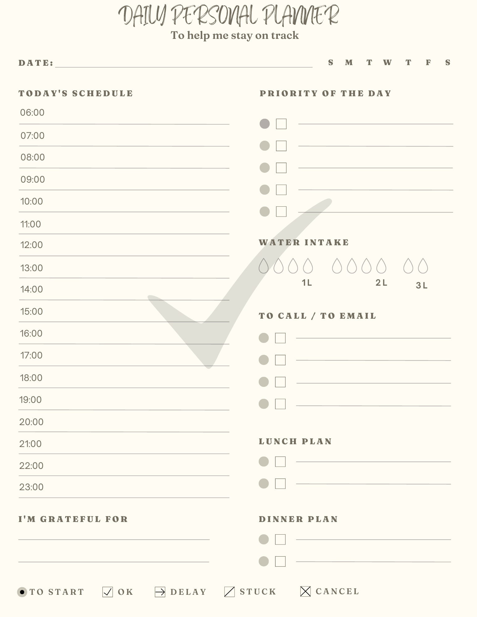 Simple Printable Daily Planner, Mental Checklist - Etsy