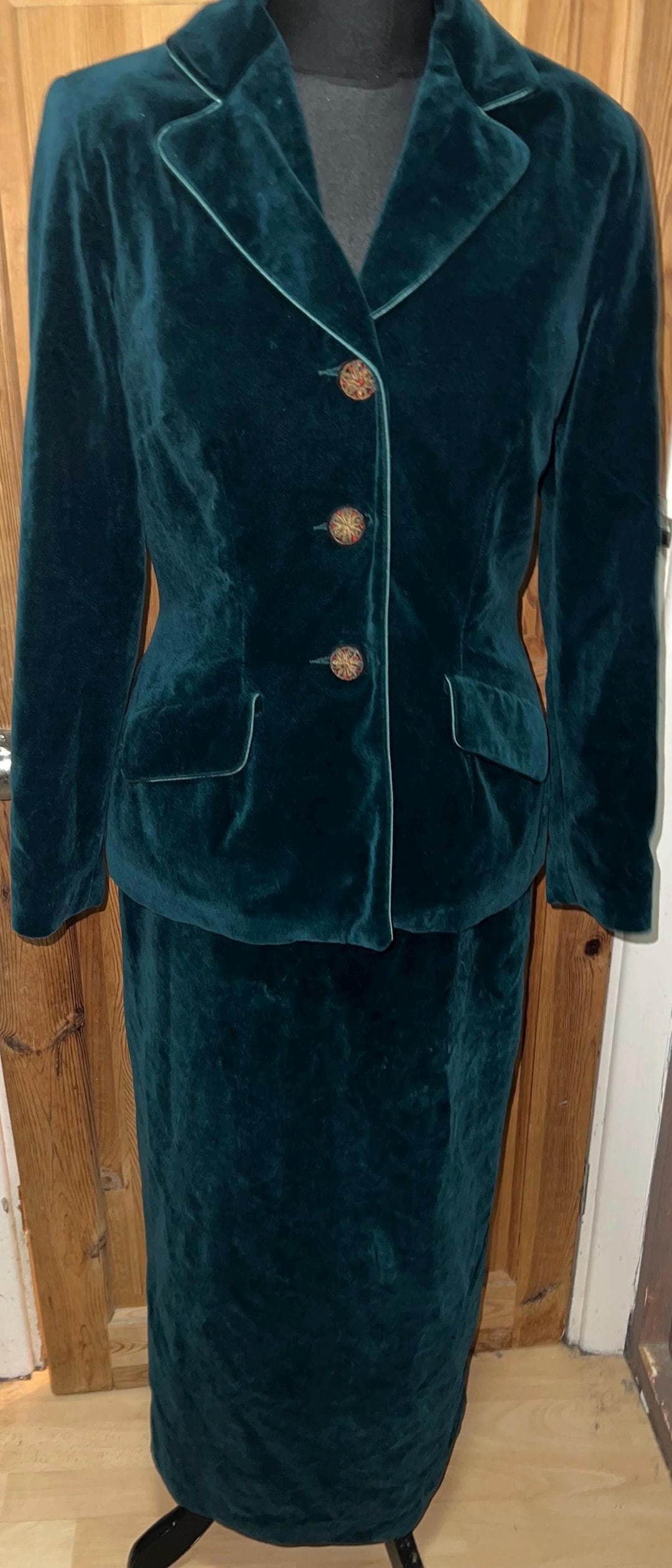 Monsoon Twilight Size 10/12 Vintage Suit Skirt and Blazer Set Emerald ...
