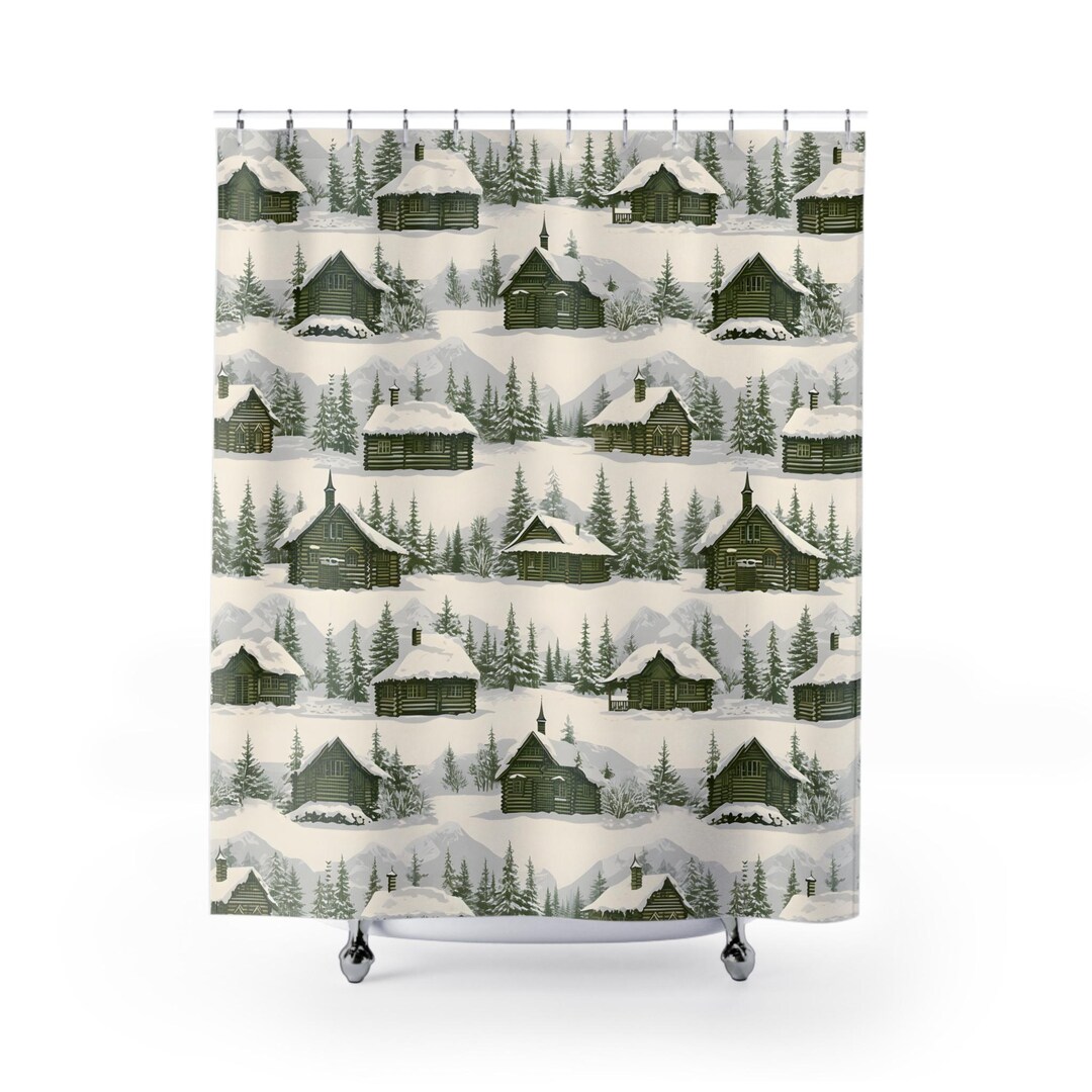 Log Cabin in the Snow Shower Curtain - Winter Cabin Bathroom Decor ...
