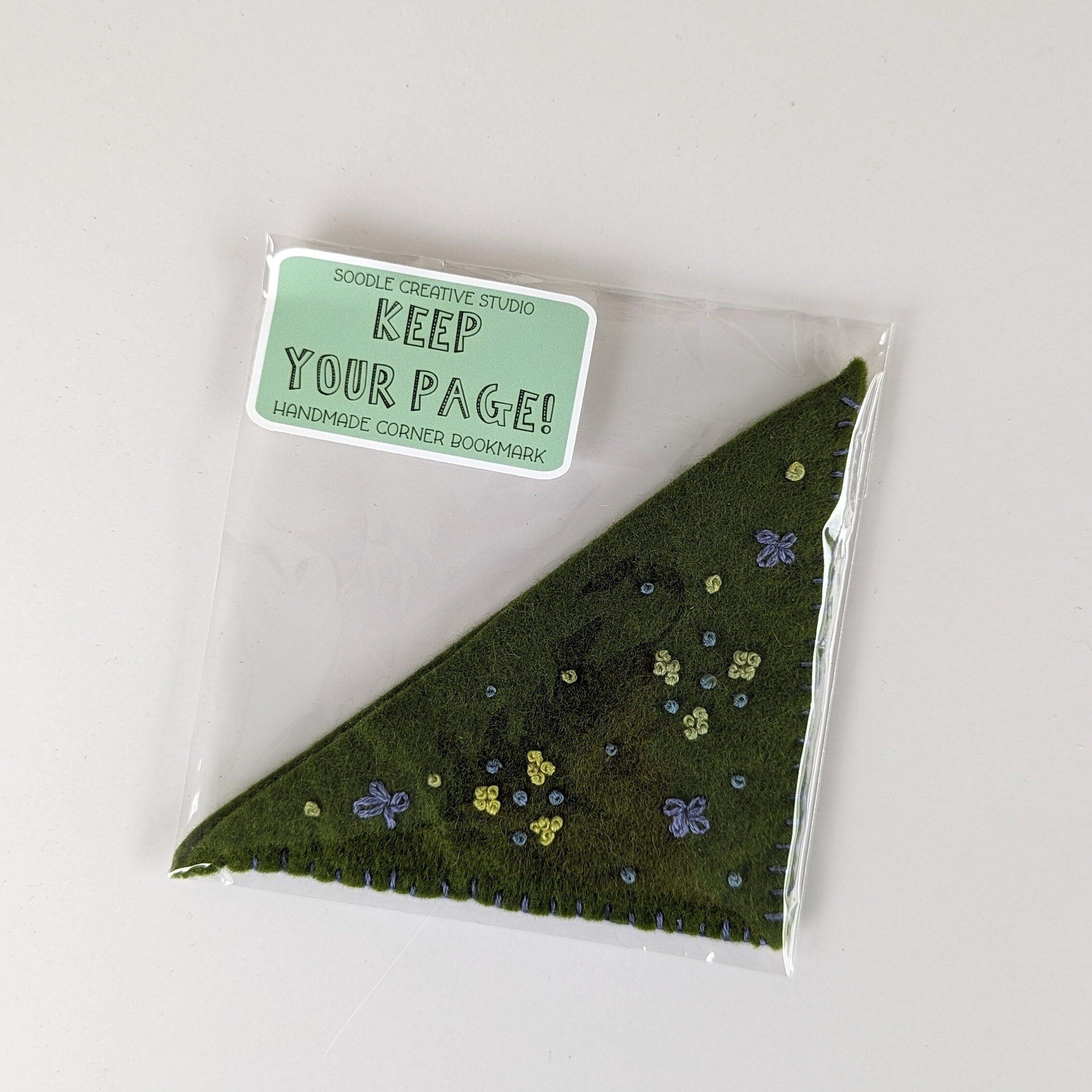 Green Fields Felt Corner Bookmark Hand Embroidered, Embroidered ...
