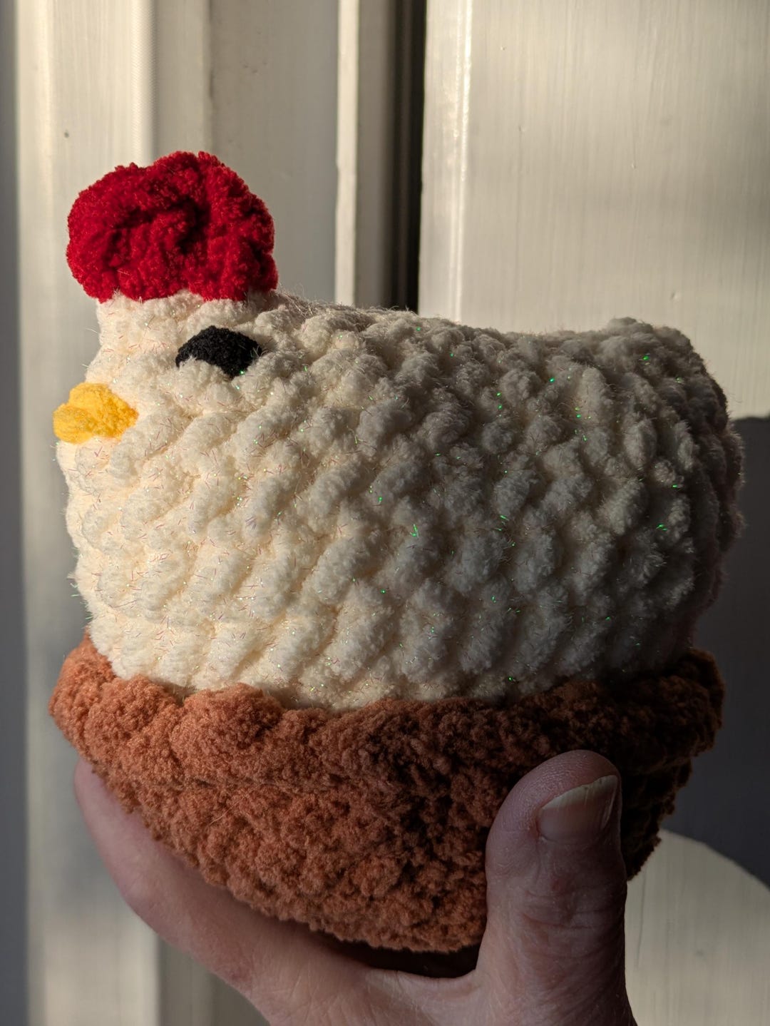 Moonlight Sparkle Chicken With Nest, Chicken Plushie, Crocheted Chicken ...