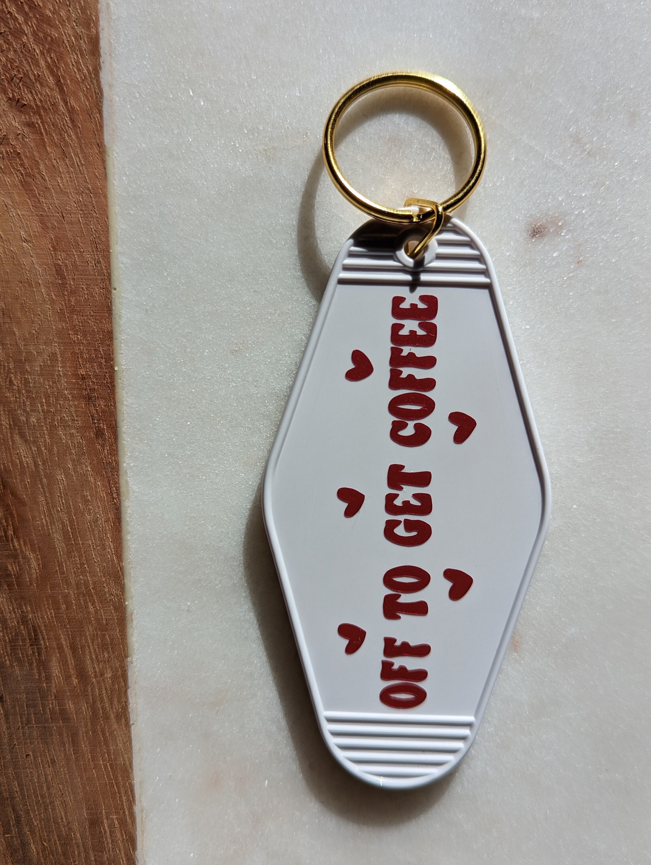 Off to Get Coffee - Retro Motel Style Keychain - Etsy