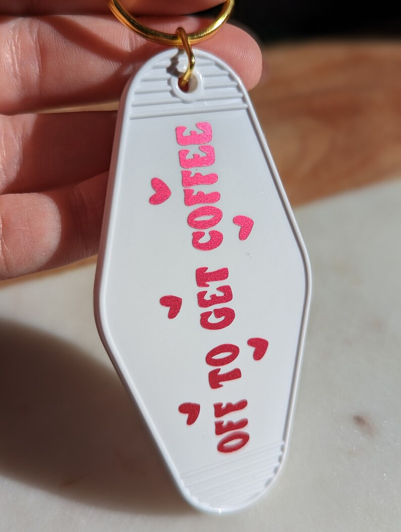 Off to Get Coffee - Retro Motel Style Keychain - Etsy