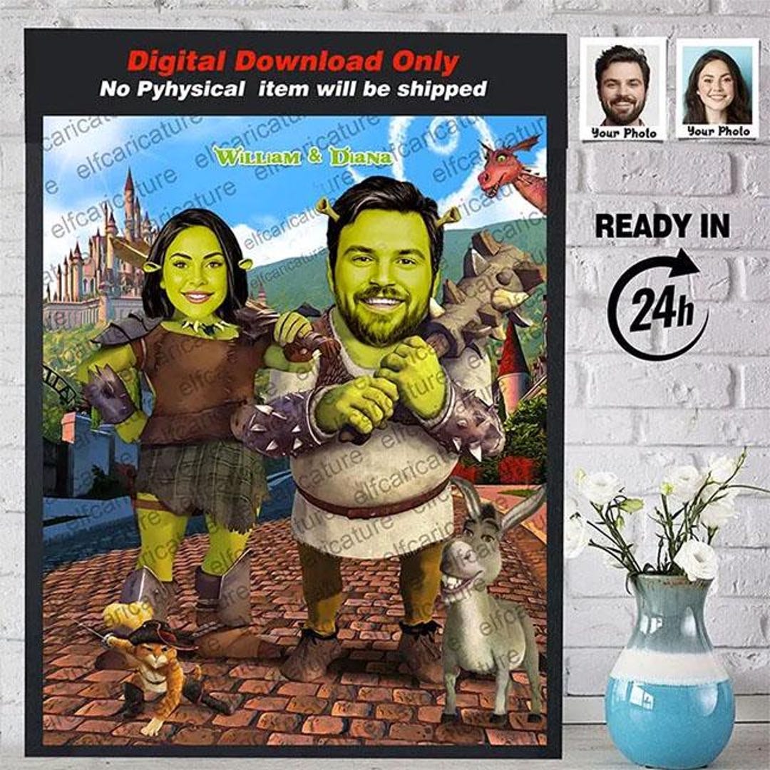 Personalized SHREK Caricature: Couple Portrait, Valentine's Day ...