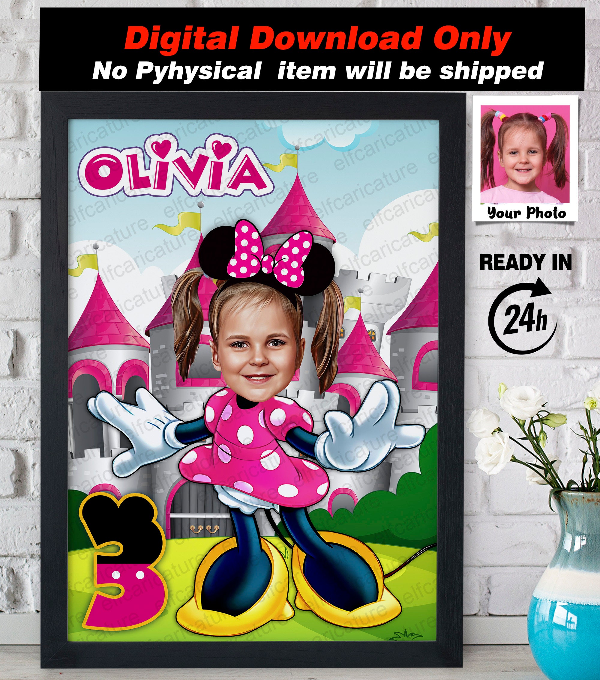 Personalized Minnie Mouse Caricature: Custom Superhero Cartoon (digital ...