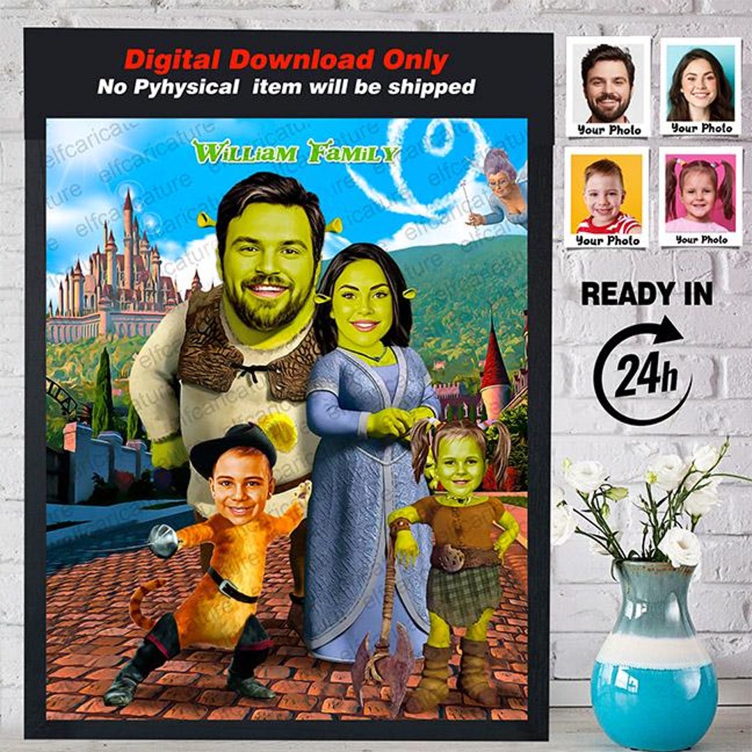 Personalized Shrek Family Cartoon Portrait: Custom Digital Art (digital ...