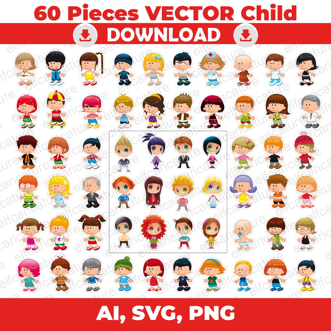 60 Kids Vector, Kids Clipart, Children Clipart, Kids PNG, Boy and Girl ...