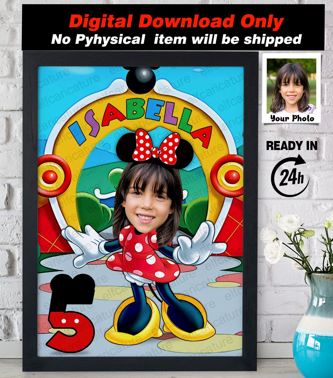 Personalized Minnie Mouse Superhero Cartoon | Custom Digital Portrait ...