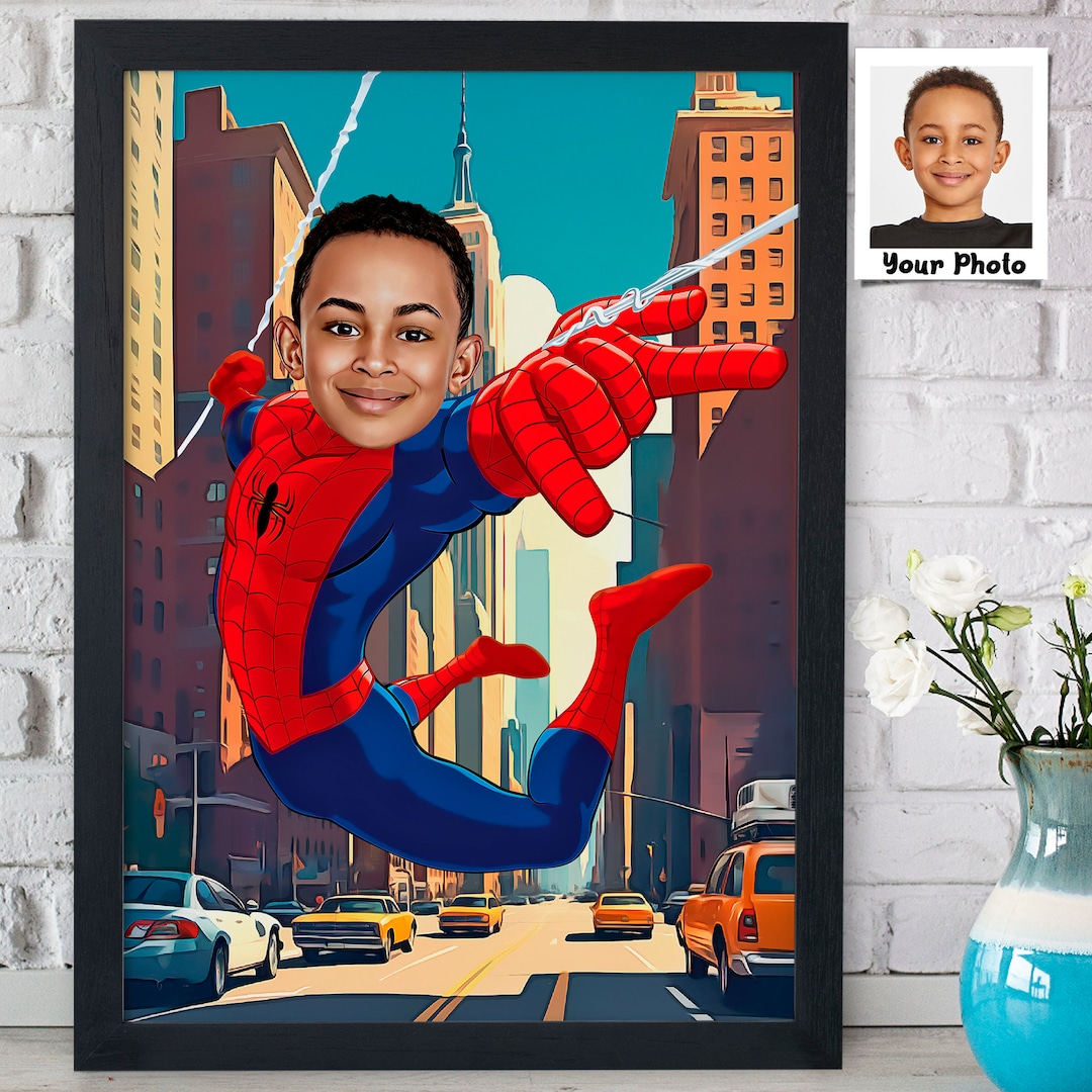 Custom Spiderman Poster, Spiderman Birthday Gift, Superhero Portrait ...