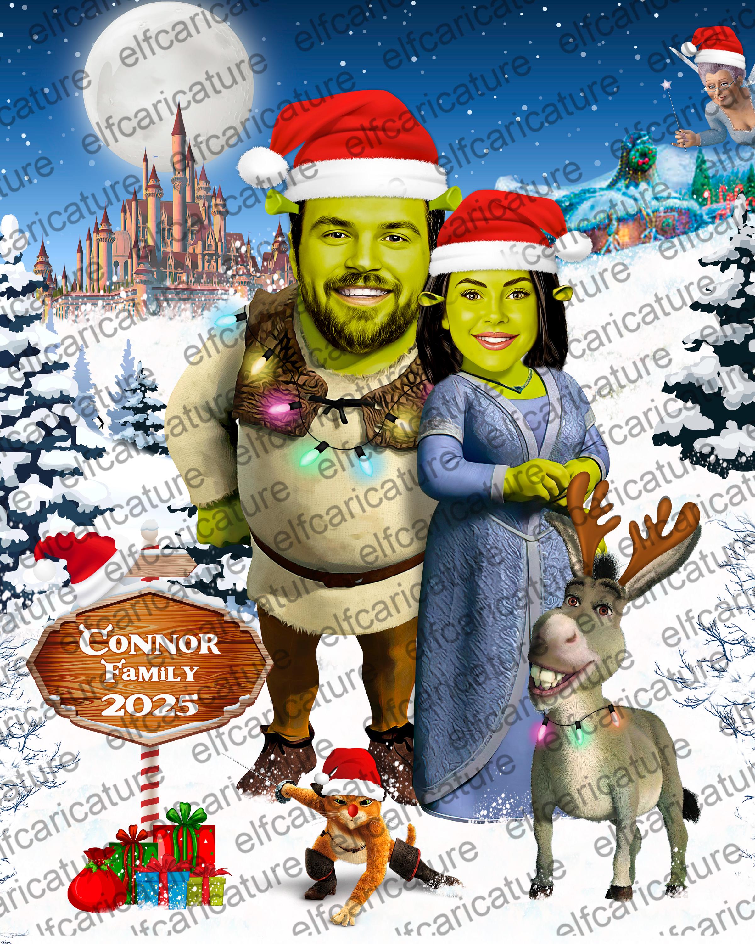 Personalized Shrek Christmas Portrait: Custom Superhero Caricature ...