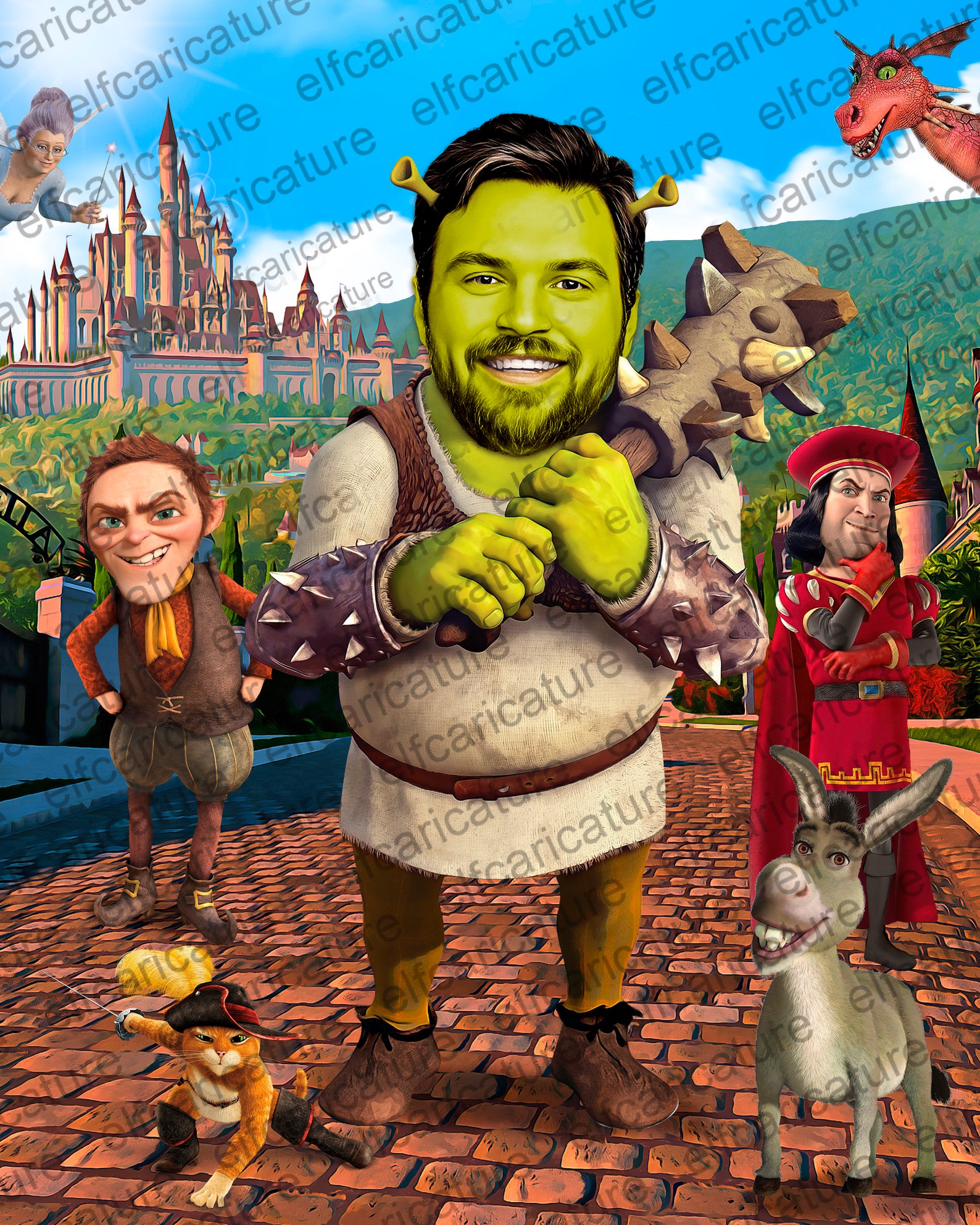 Personalized Shrek Portrait: Custom Photo Caricature (digital Download ...