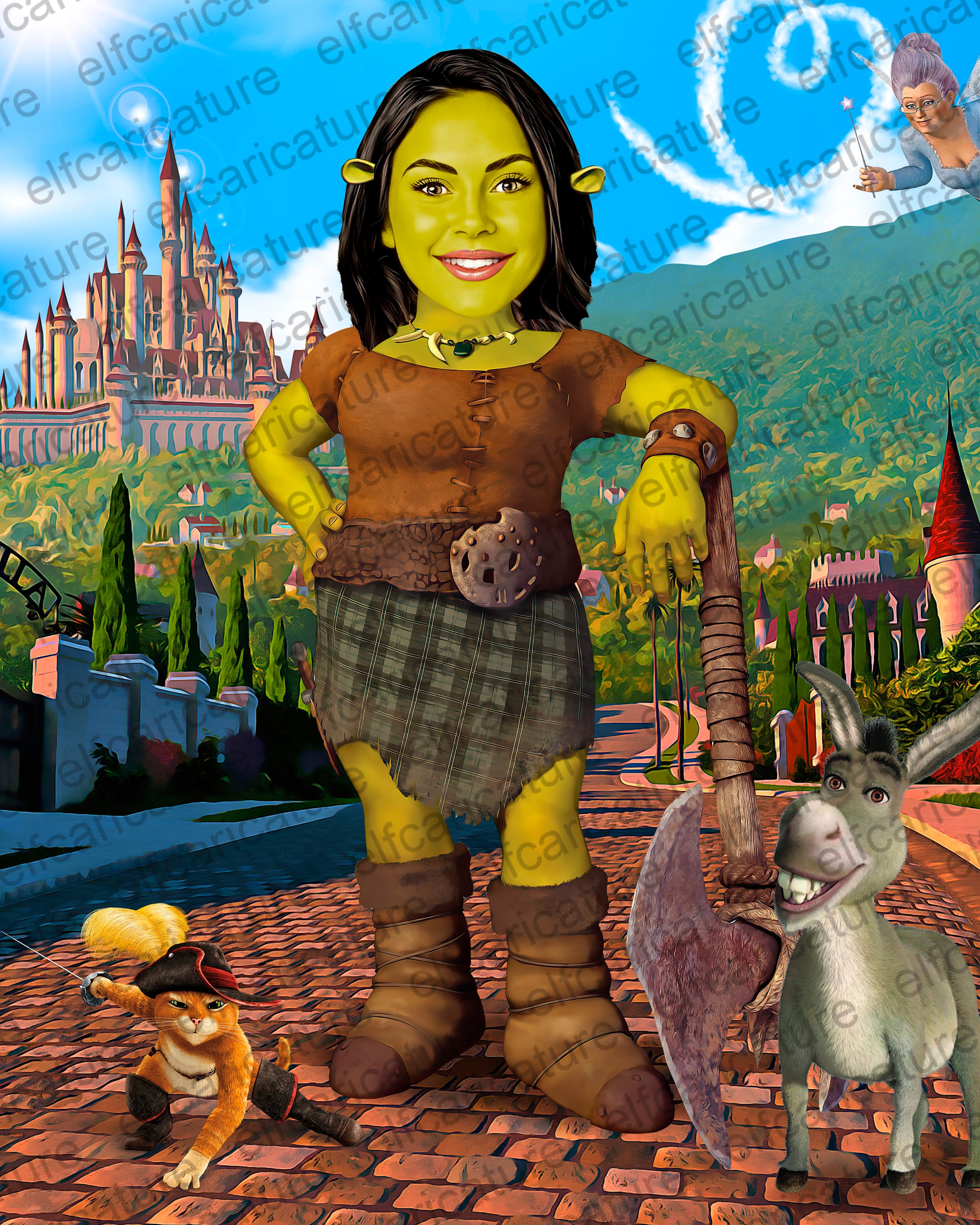 Personalized SHREK Princess Fiona, Digital Superhero Portrait, Princess ...