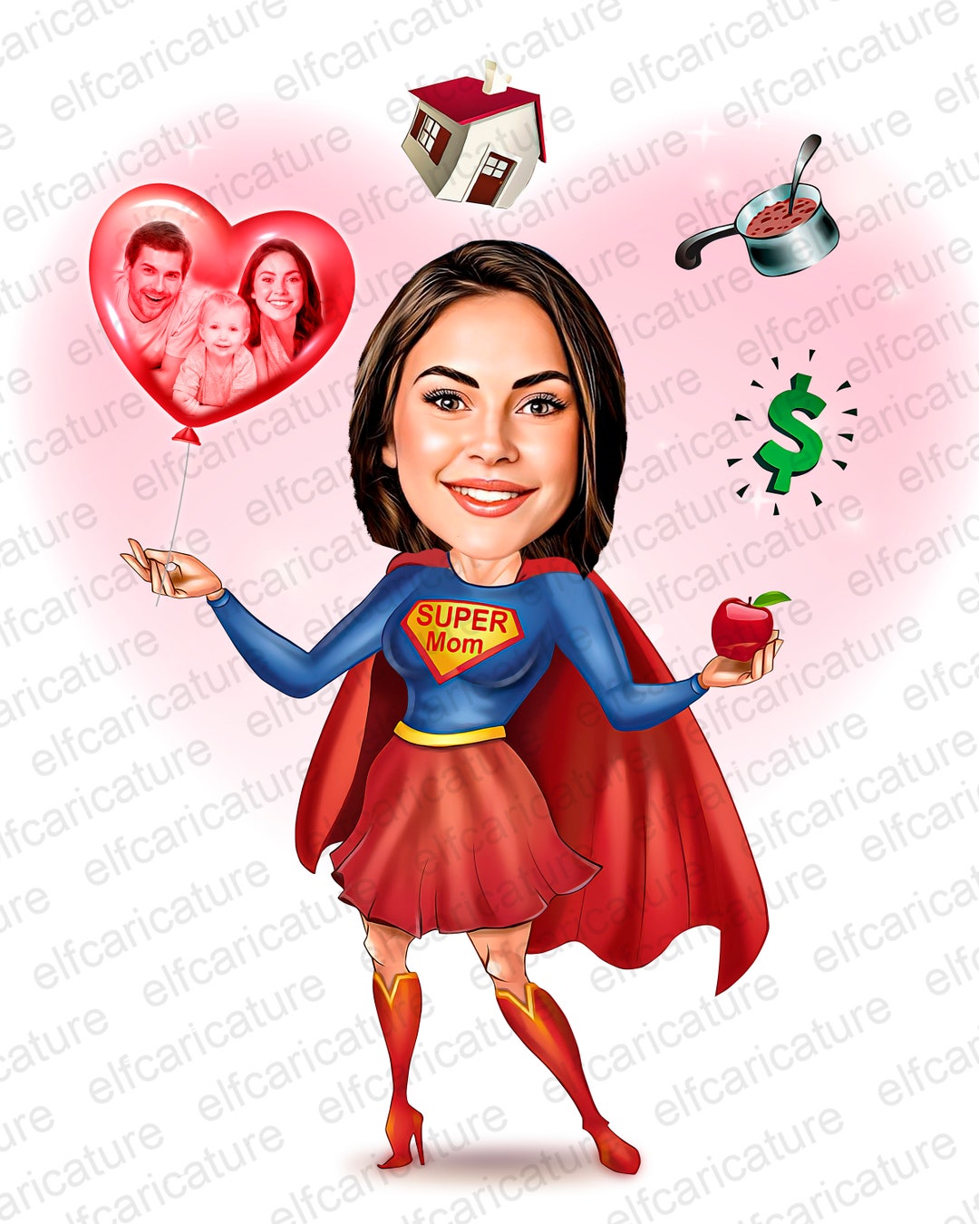 Personalized Supermom Caricature: Mother's Day Superhero Gift (digital ...