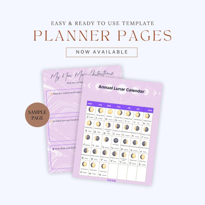 2026 Moon Calendar Printable | Lunar Phases Calendar PDF | Digital Moon Phase Chart | iPad ...