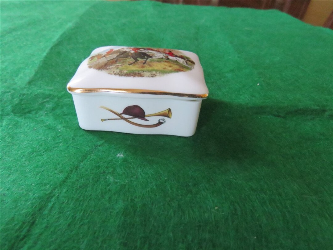 Vintage Bone China Fox Hunt Trinket Box Hammersley - Etsy