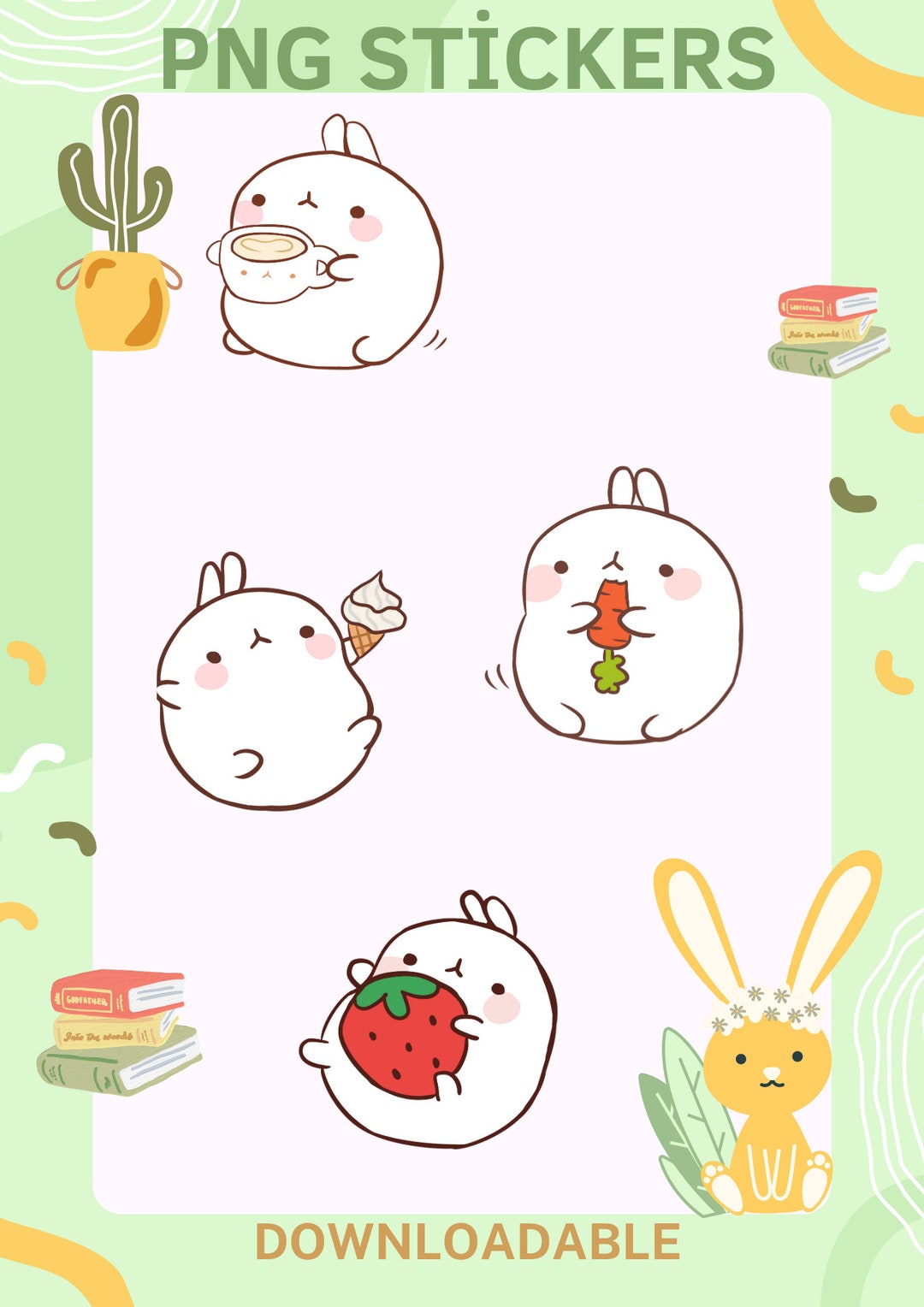 Cute Kawaii Dijital Printable Bunny 4PNG Files of Adorable Bunnies ...