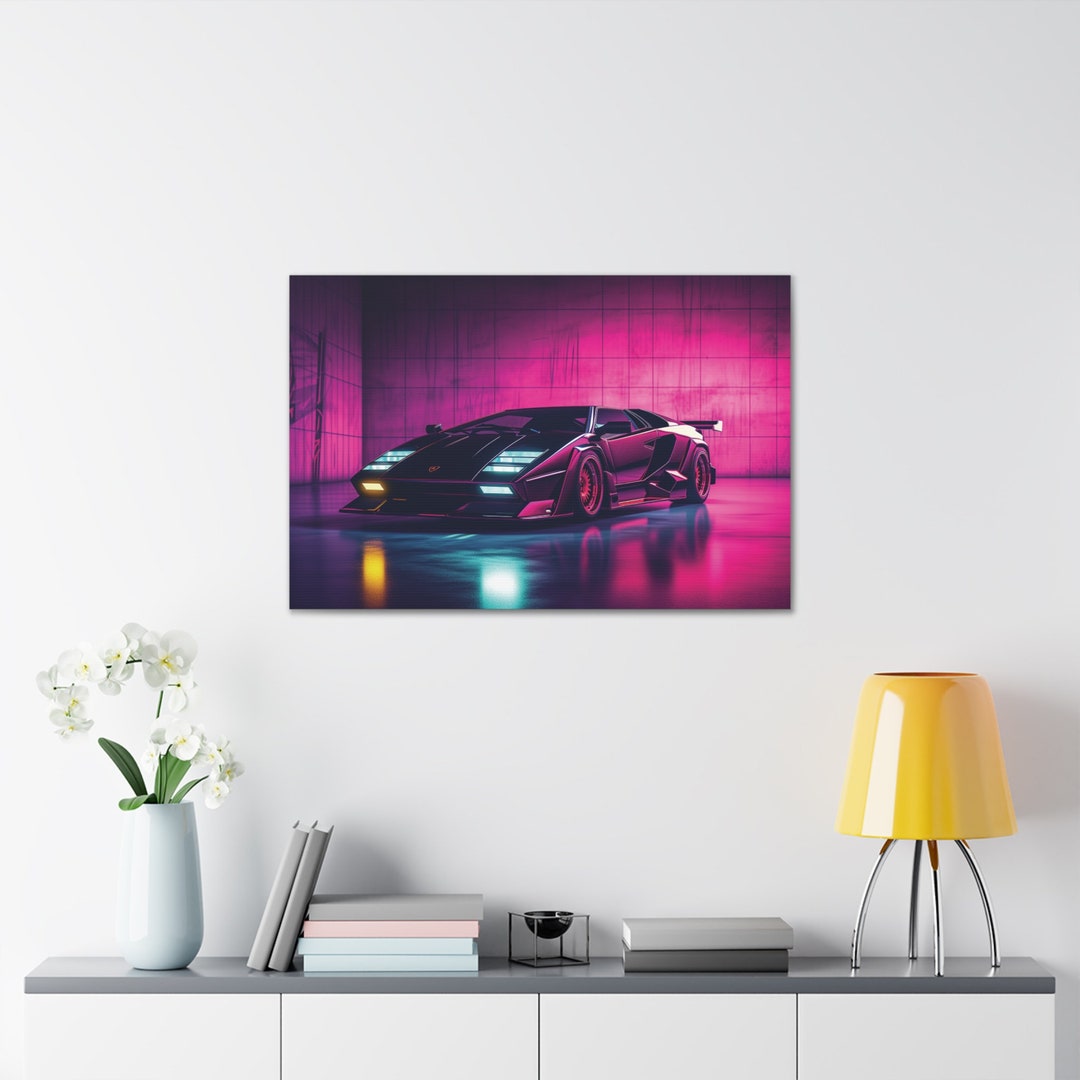 Synthwave Retro Electronic Neon Sunset Drive Canvas Wall Art, 80s Style ...