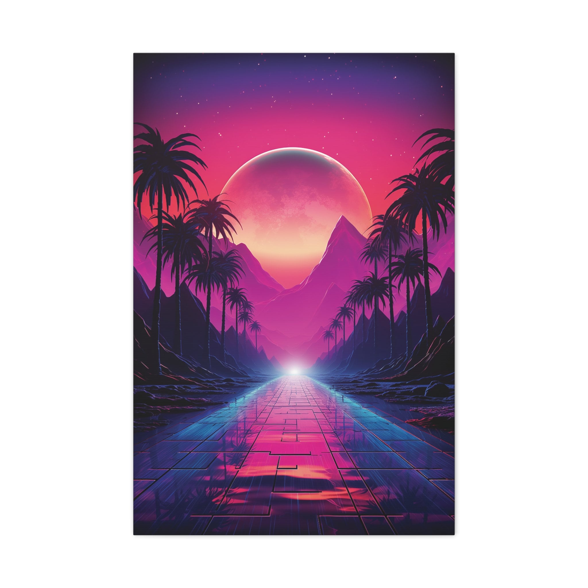 Synthwave Retro Electronic Neon Sunset Drive Canvas Wall Art, 80s Style ...