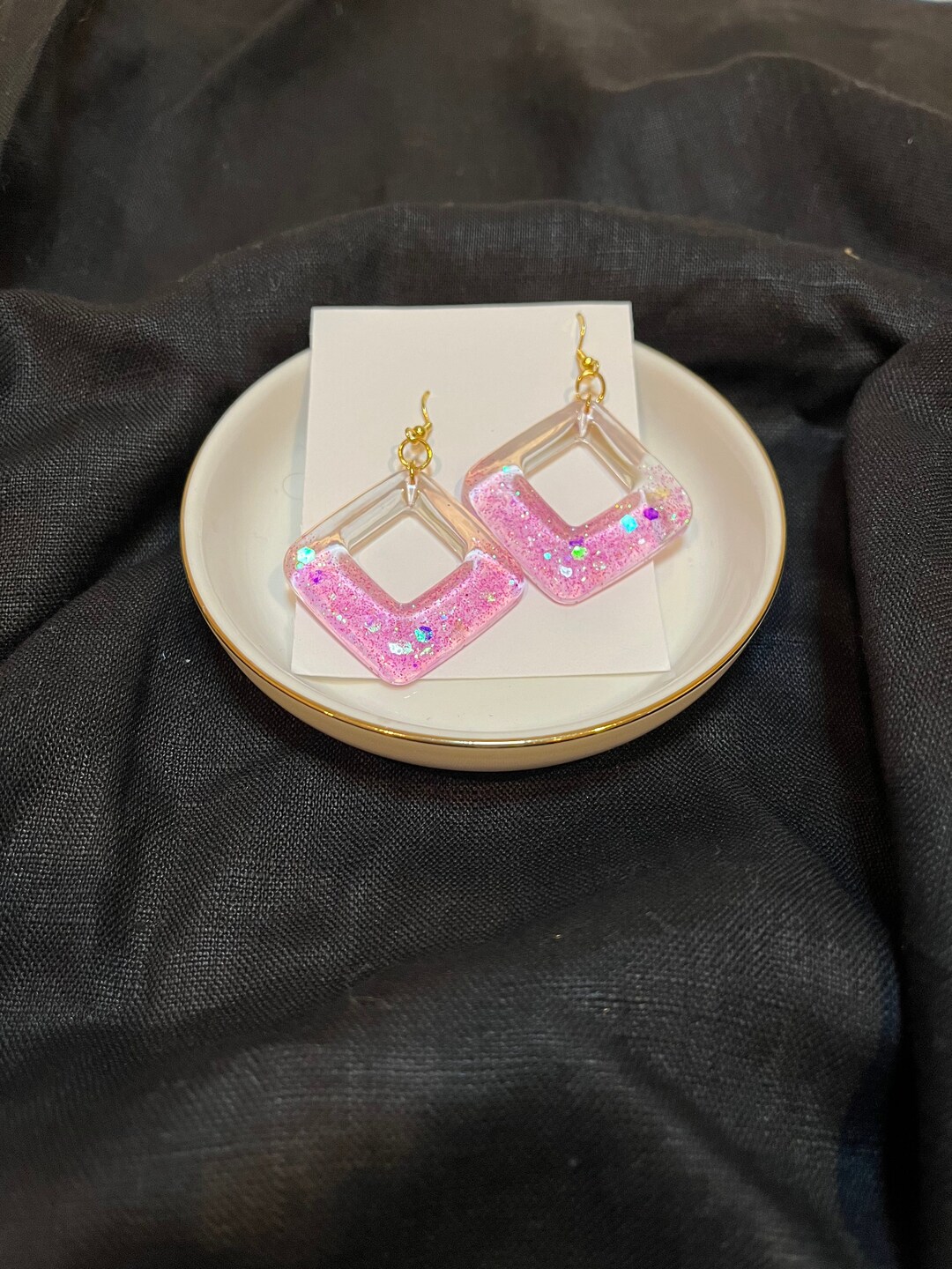 Lightweight Cute Pink Sparkly Ombre Resin Earrings - Etsy