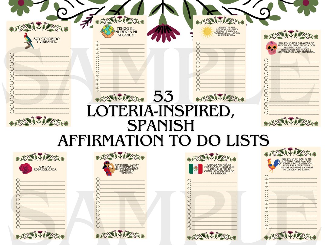 Loteria-inspired Spanish Affirmation to Do Lists, Affirmation Cards for ...