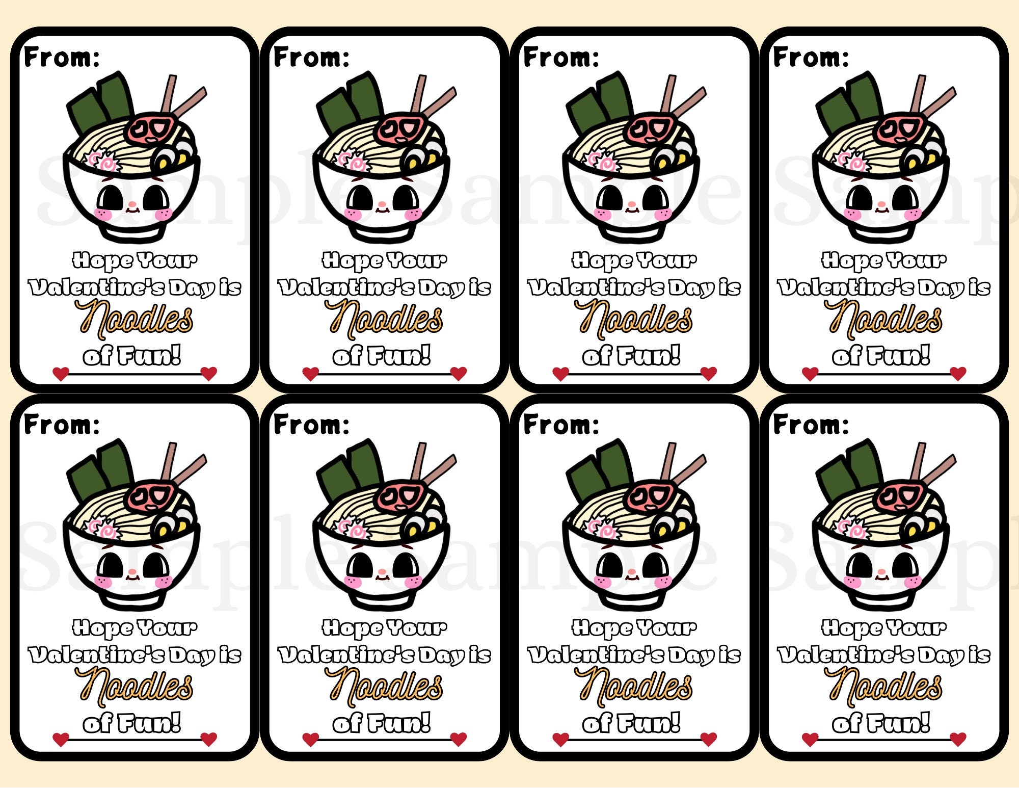 Ramen Valentine's, Ramen Valentine Cards for Kids, Noodles of Fun ...