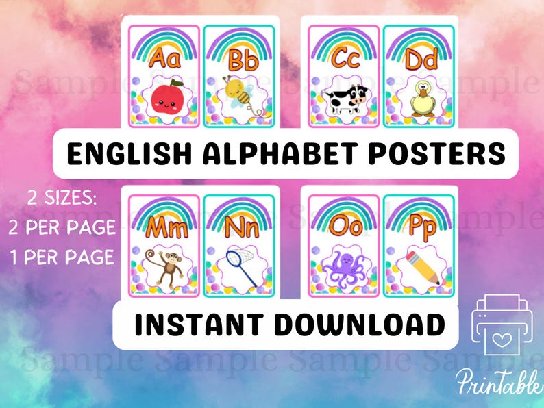 Rainbow-themed English Alphabet Posters, Digital Download, Classroom ...