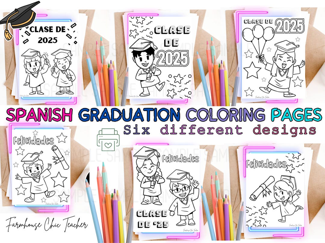 Spanish Kinder Graduation Coloring Sheets, Printable Class of 2025 ...