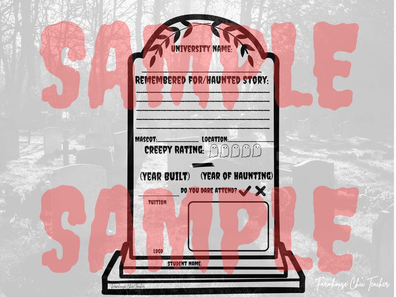 Haunted Universities Headstone Activity, College Research, College Week ...