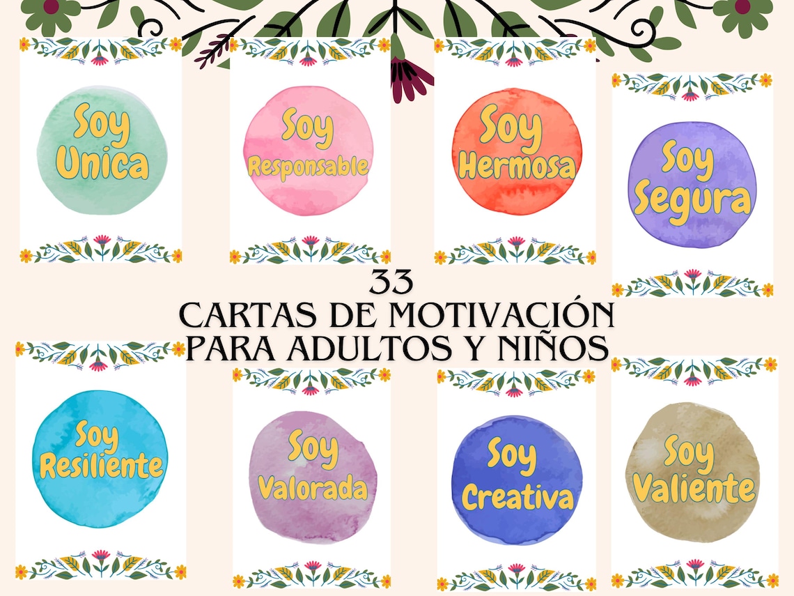 Spanish Affirmation Cards, Watercolor Floral Affirmation Cards ...