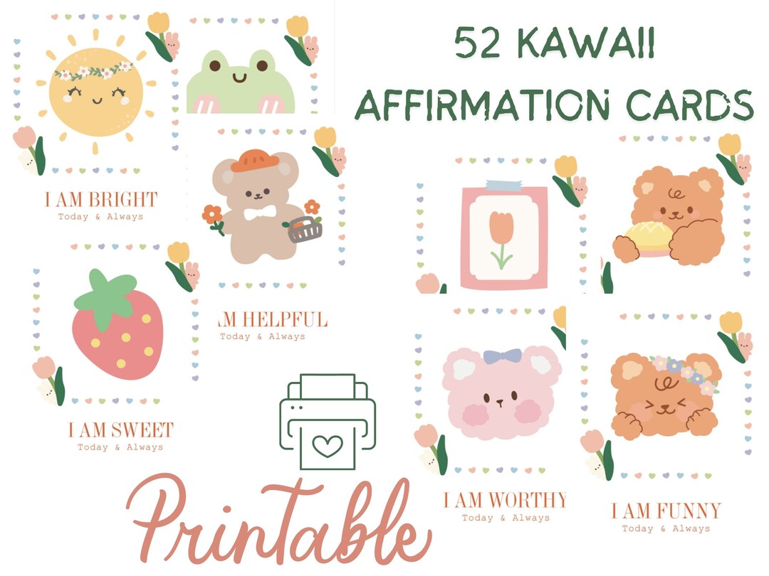 Kawaii Affirmation Cards, Printable Kawaii Lunch Box Notes, Kawaii ...