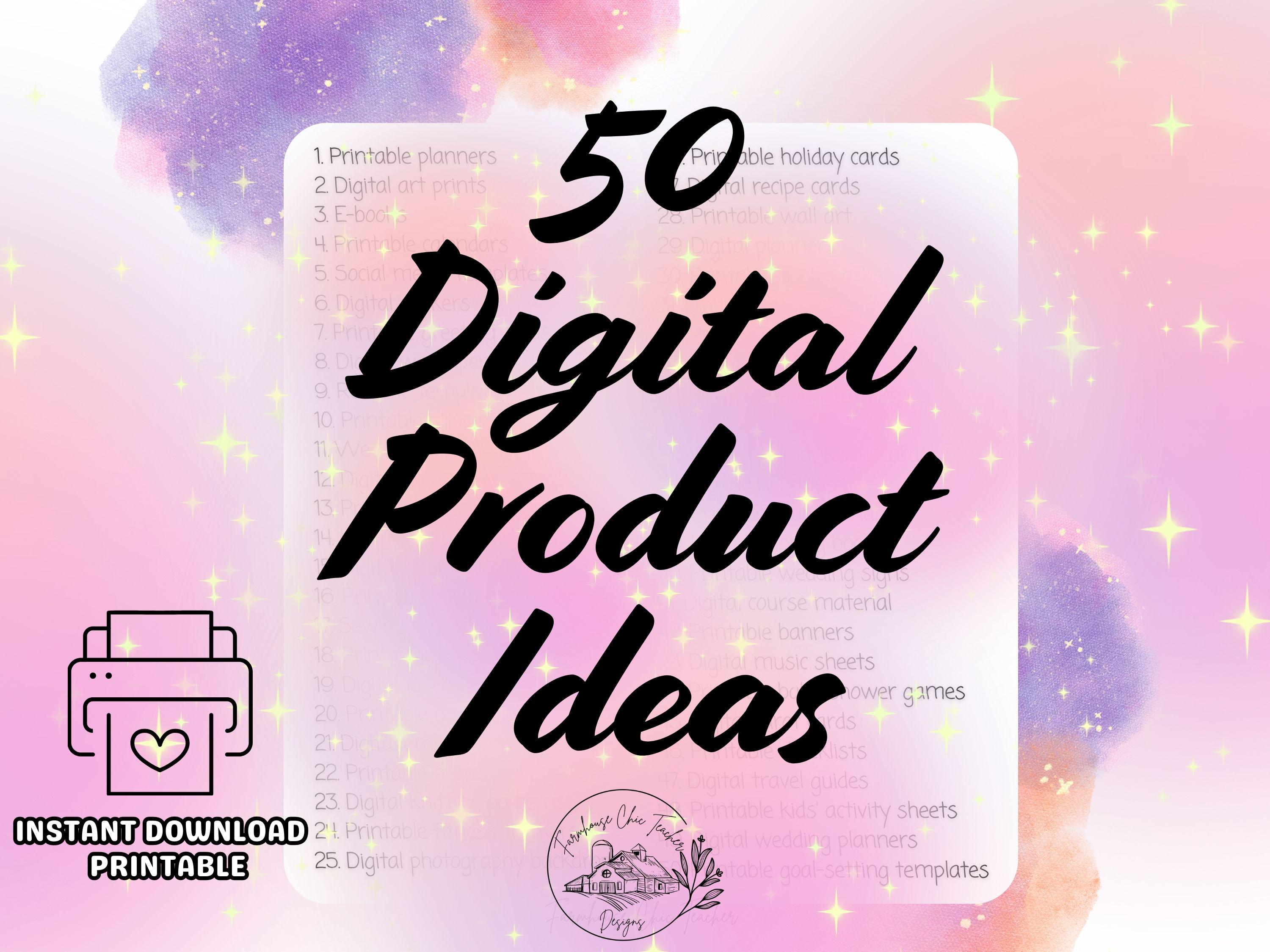 Printable List of 50 Digital Product Ideas, Instant Download for ...