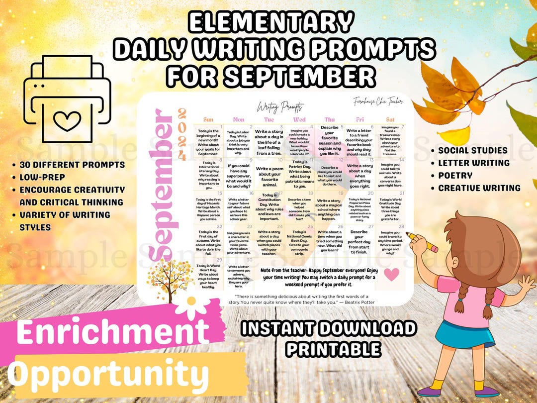 September Writing Prompts Menu, Instant Download for Teachers - Etsy