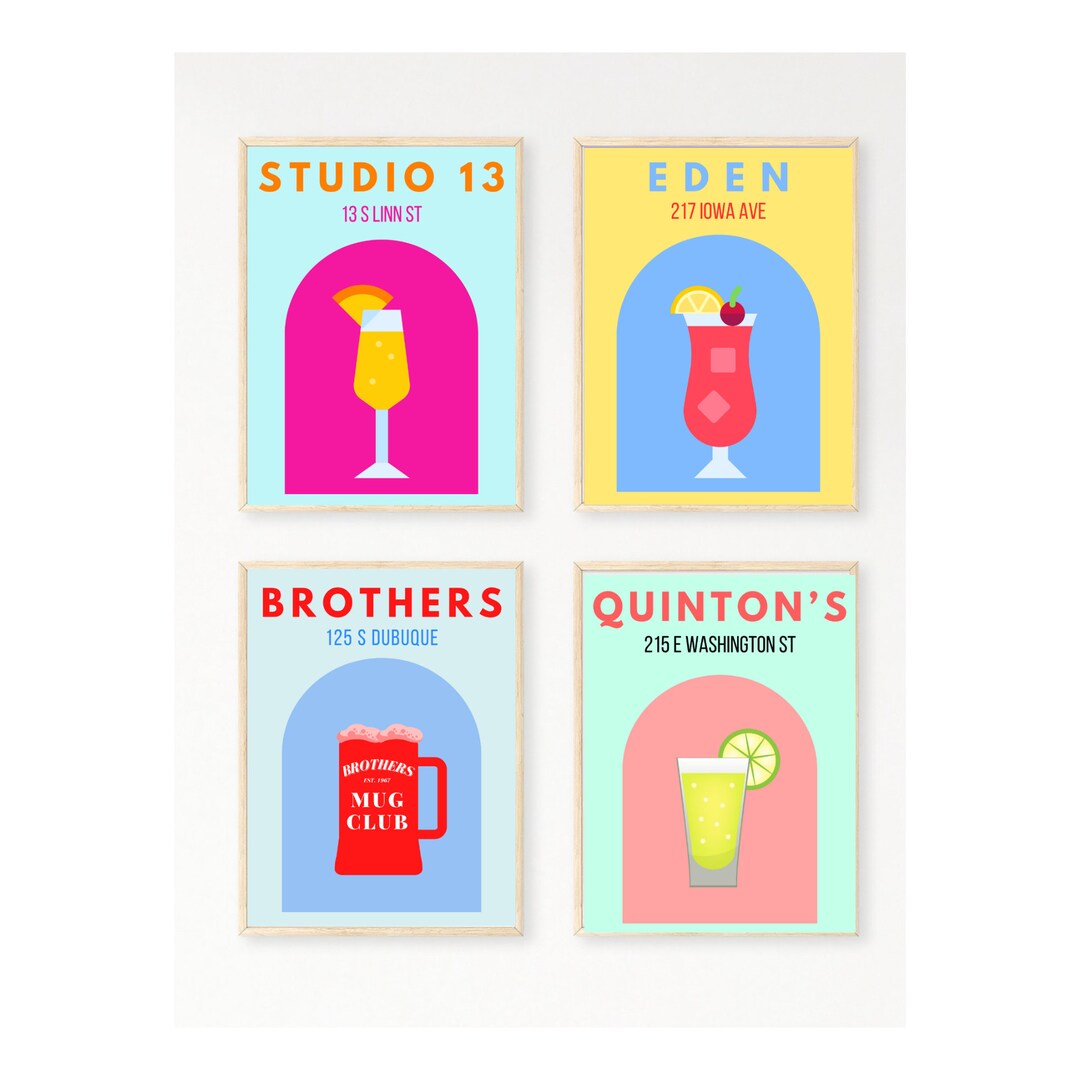 Bar Posters, Iowa City Bar Pack of 4, Alcohol Prints, Printable DIGITAL ...