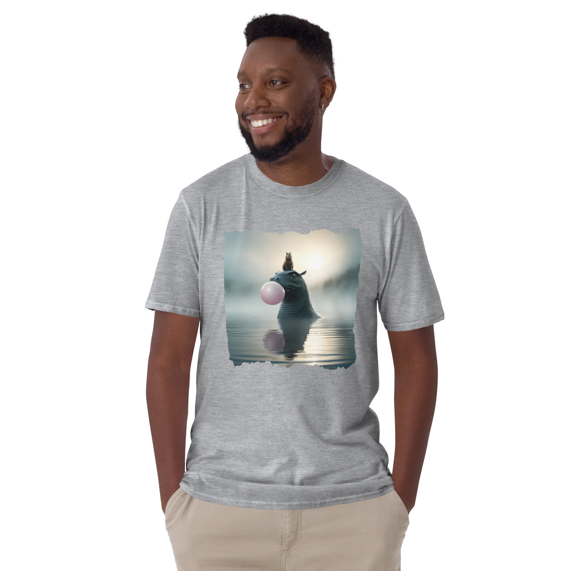 Capybara Rides on Loch Ness Monster Nessie Blowing Pink Bubble Unisex T-shirt. Lovers of ...