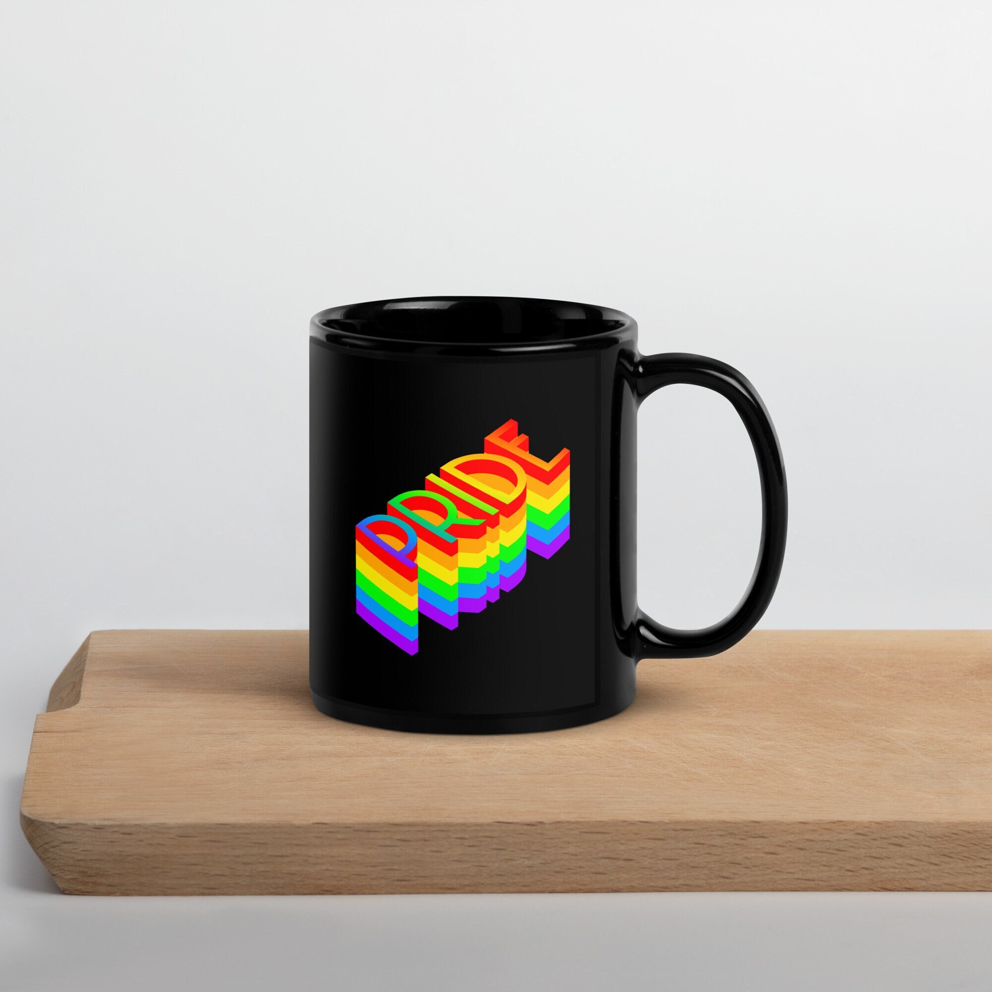 Pride Rainbow Layered Text Black Coffee Mug 11 Oz or 15 Oz, Anyone in ...