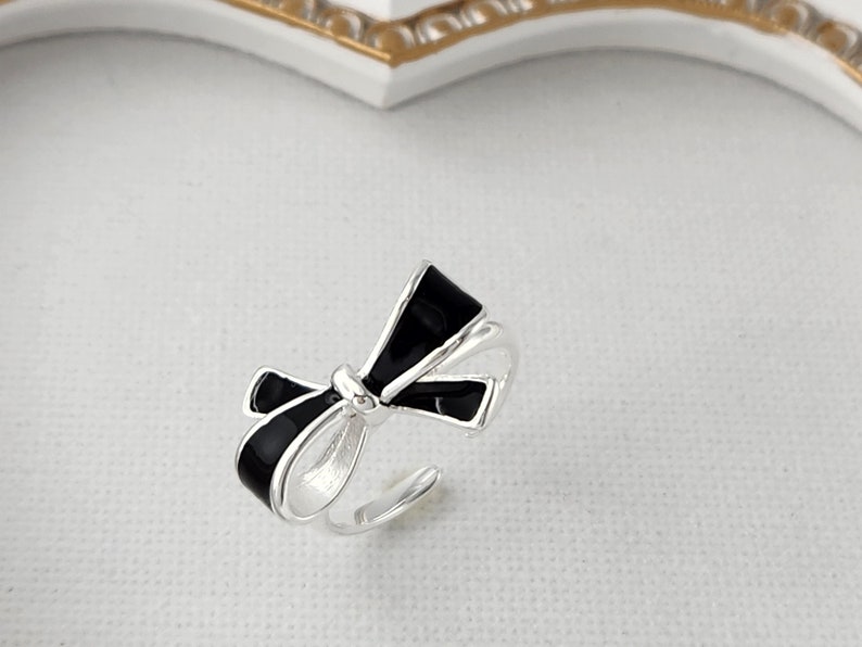 Black Ribbon Ring, Black Bow Ring, 925 Sterling Silver Ring, Korean Ring, Kpop Ring - Etsy