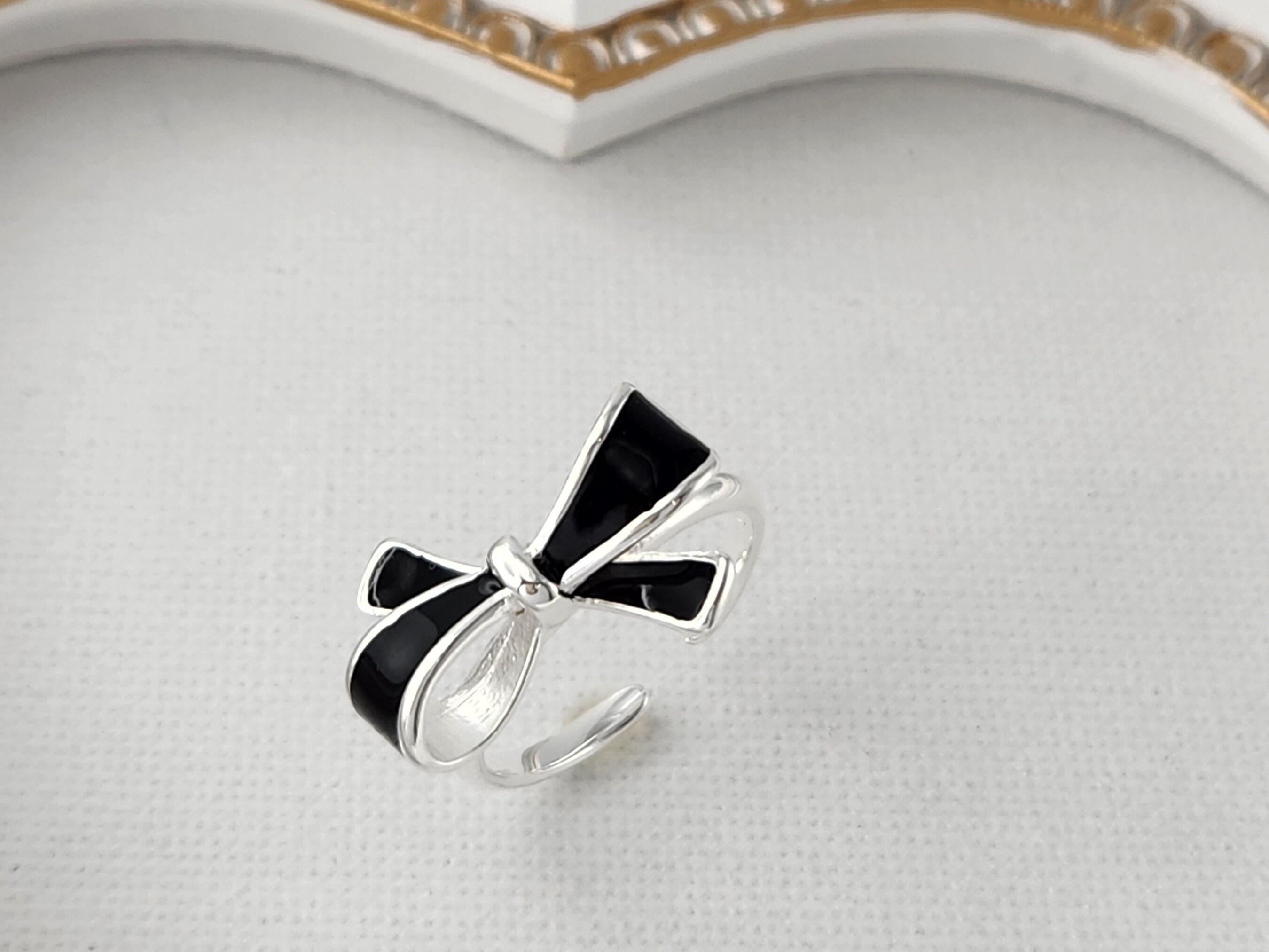 Black Ribbon Ring, Black Bow Ring, 925 Sterling Silver Ring, Korean ...