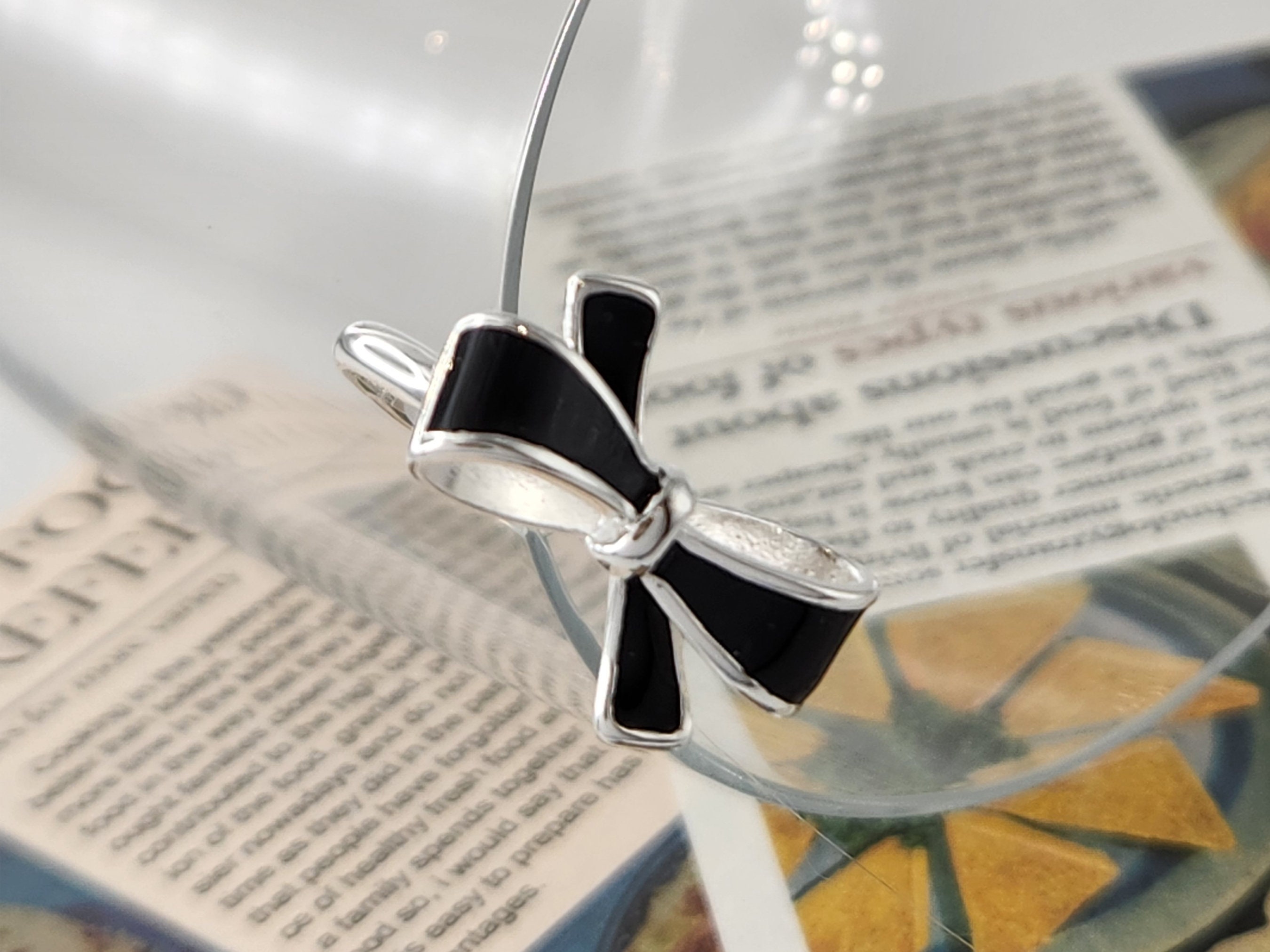 Black Ribbon Ring, Black Bow Ring, 925 Sterling Silver Ring, Korean ...