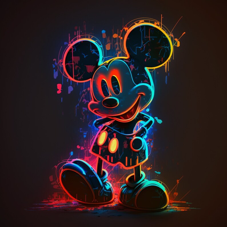 AI Art- 3D Neon Mickey Mouse HD - Etsy