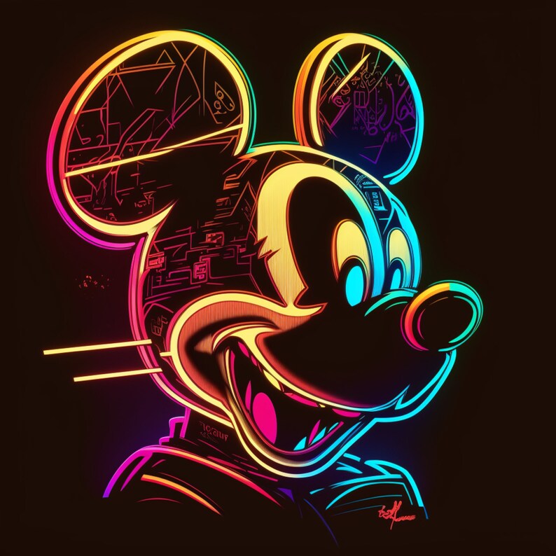 AI Art- 3D Neon Mickey Mouse HD - Etsy