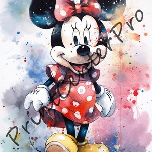 Adorable Minnie Mouse Watercolor Print: Digital Art for Kids Room and ...