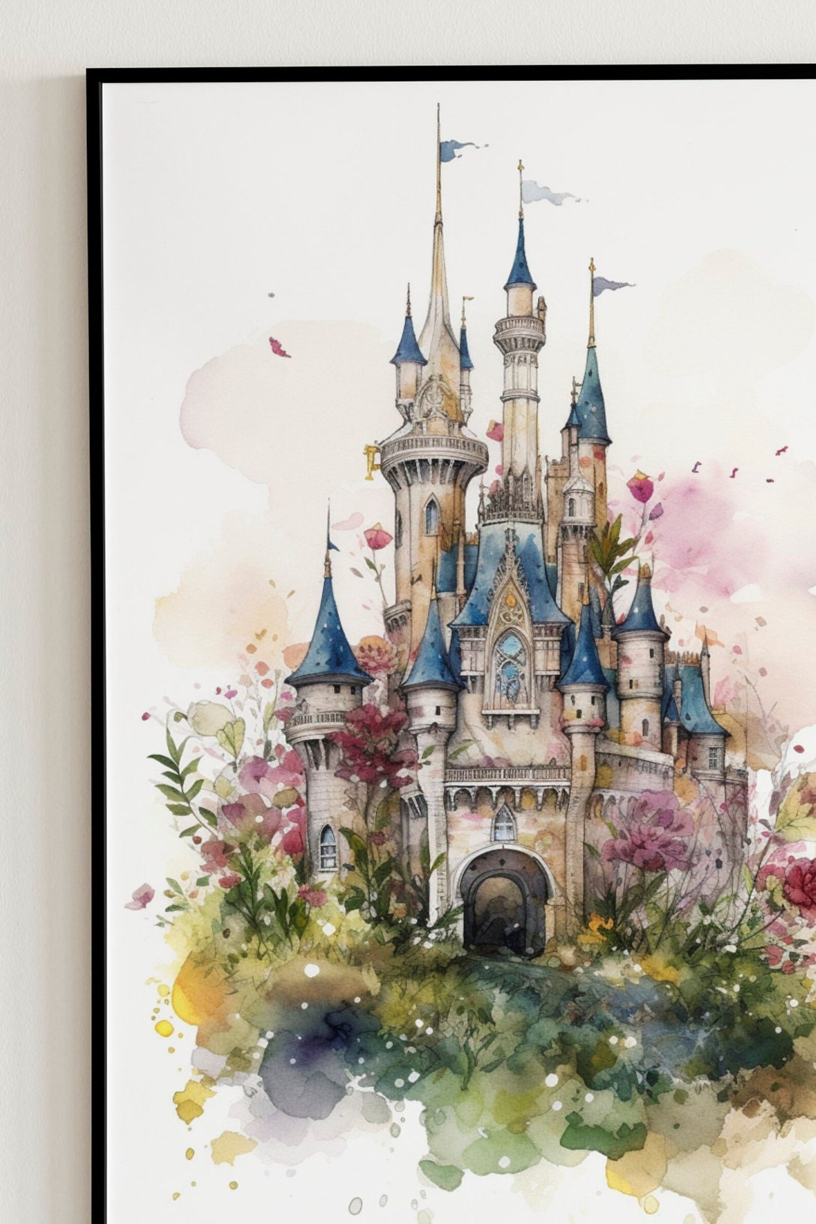 Floral Disneyland Magic Kingdom Art Print Nursery Wall Art, Magic ...