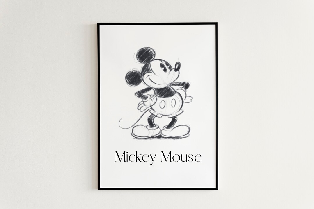 Minimal Mickey Mouse Digital Art Print - Mickey Mouse Wall Art Simple ...