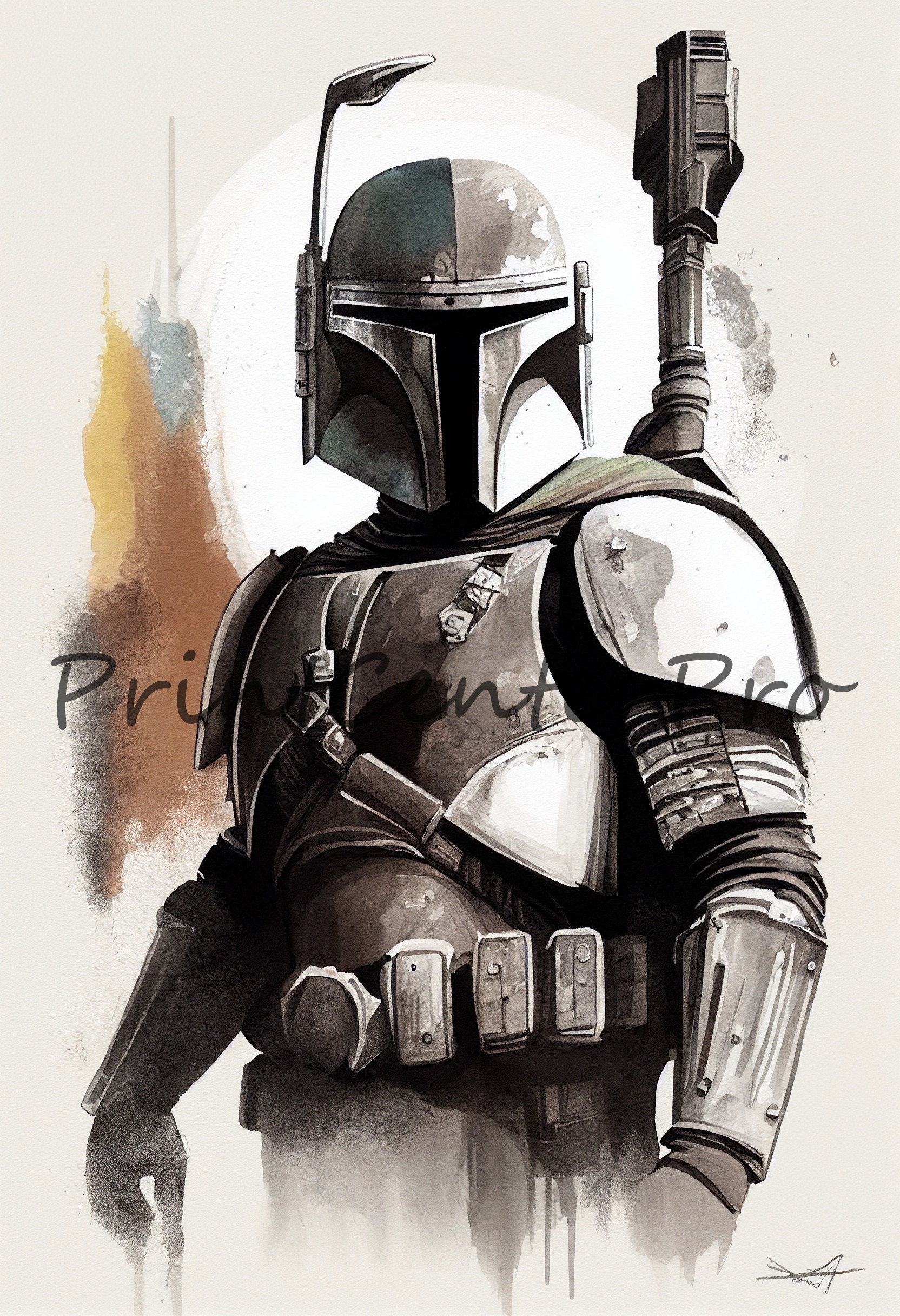 Star Wars the Mandalorian Wall Art Mandalorian Watercolor - Etsy