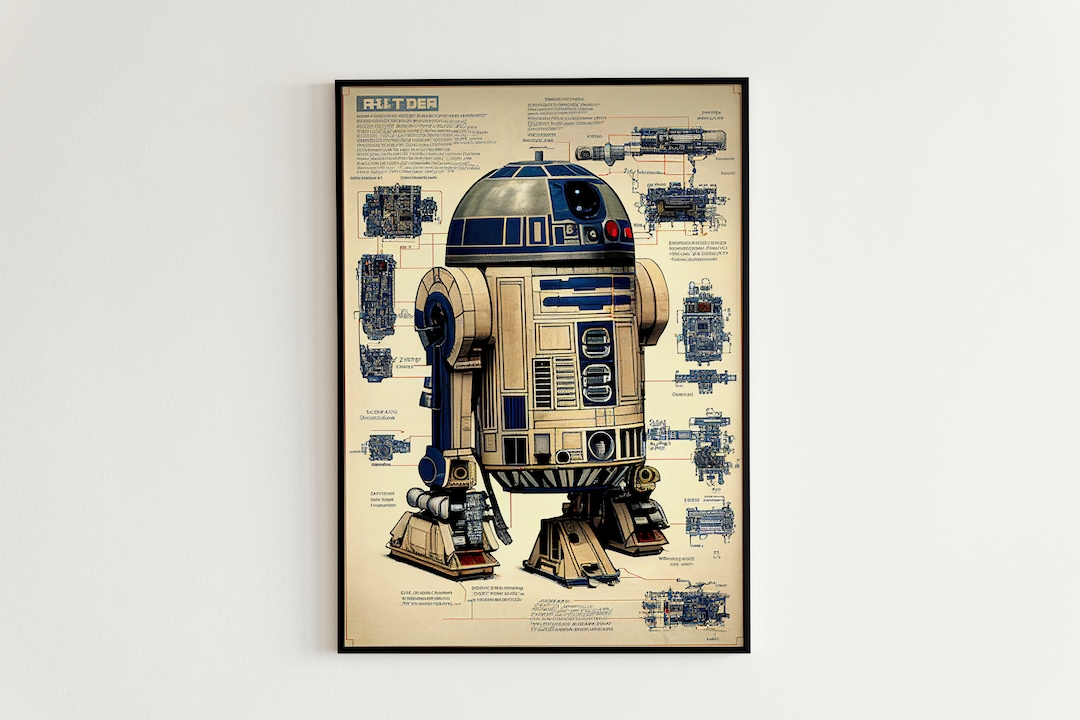 R2D2 Schematic Art Digital Print - Star Wars Art, R2D2 Fan Art, R2D2 ...