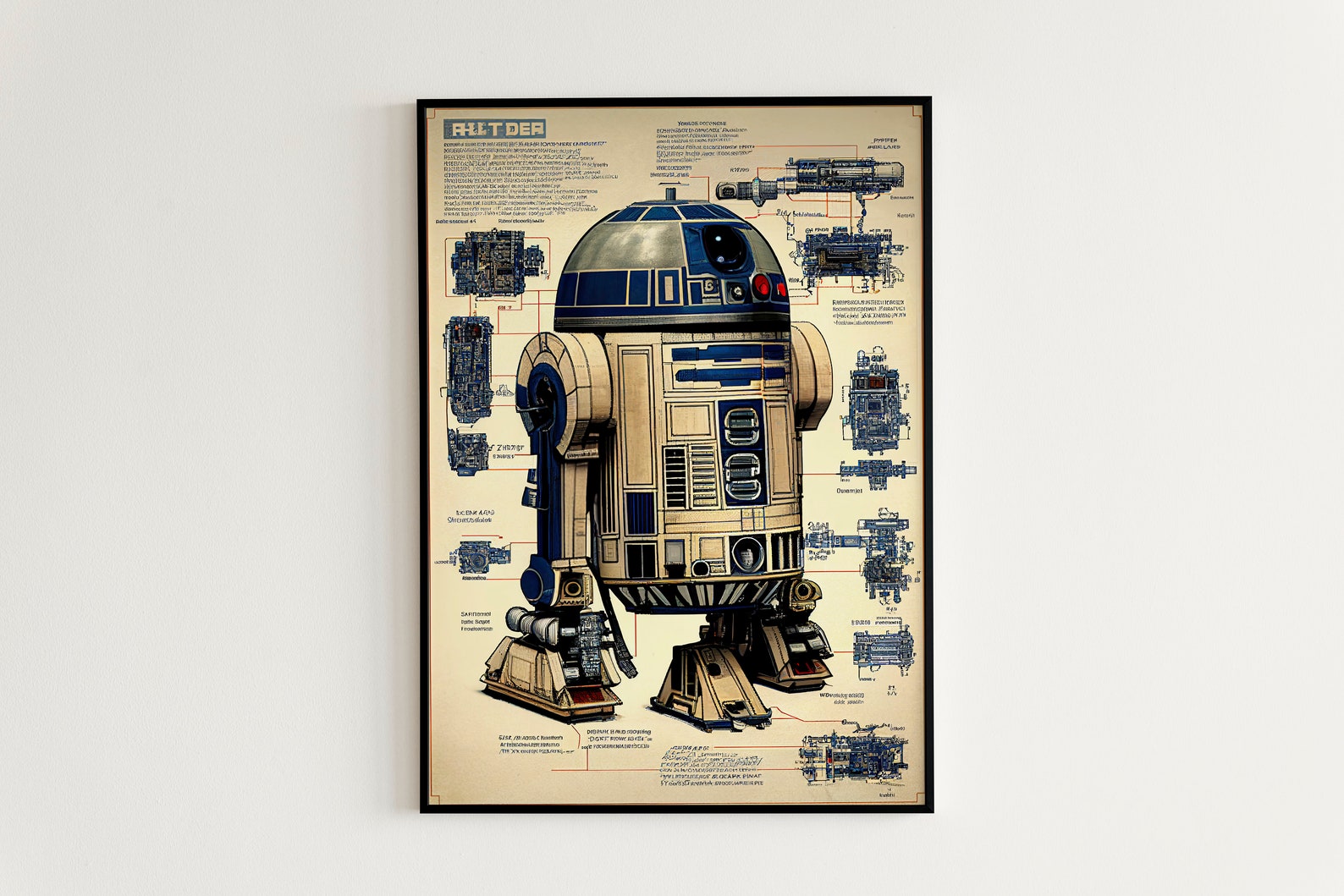 R2D2 Schematic Art Digital Print - Star Wars Art, R2D2 Fan Art, R2D2 ...