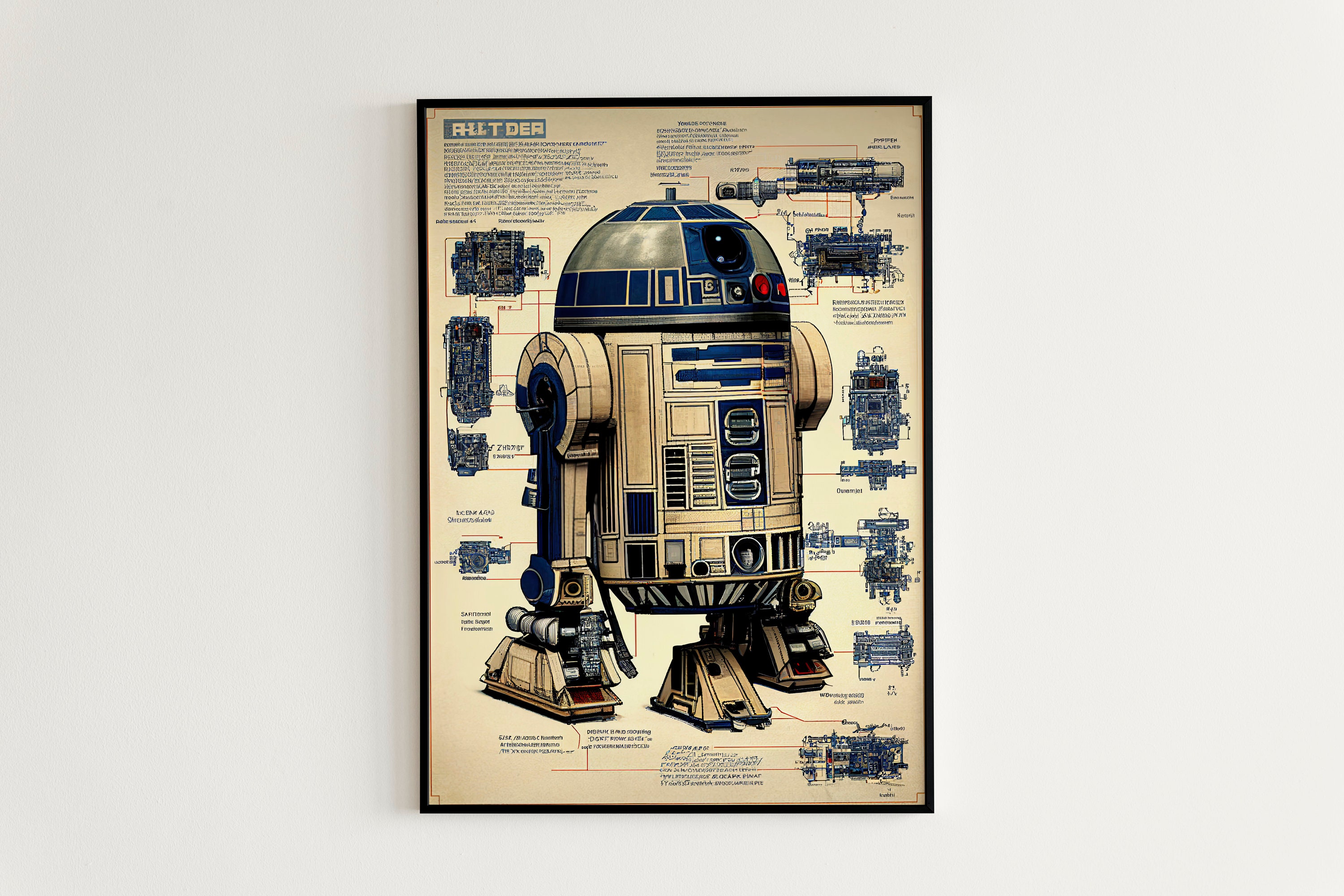 R2D2 Schematic Art Digital Print - Star Wars Art, R2D2 Fan Art, R2D2 ...