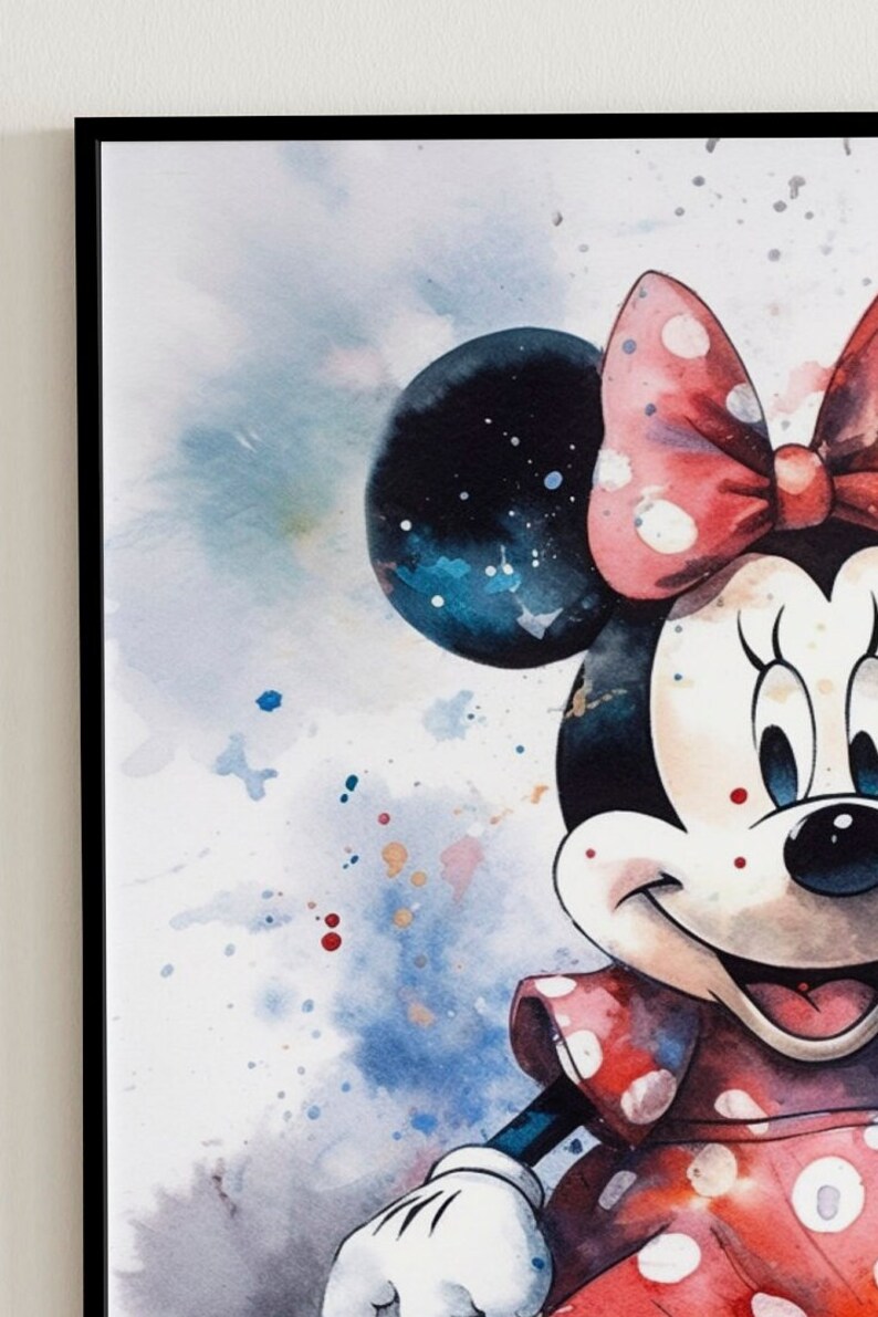 Adorable Minnie Mouse Watercolor Print: Digital Art for Kids Room and ...