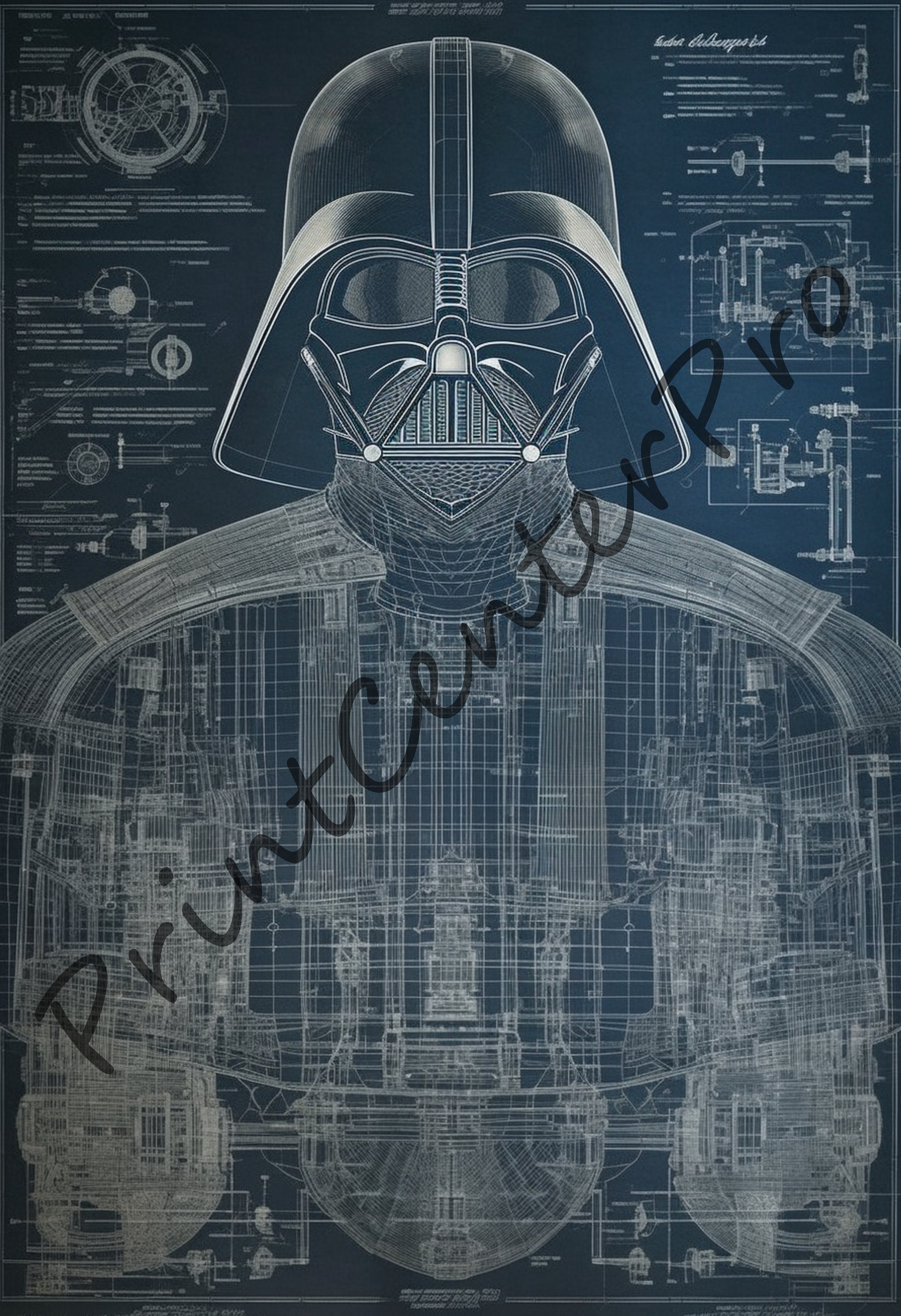 Darth Vader Blueprint Poster Darth Vader Digital Print, Darth Vader Schematic Poster, Star Wars ...